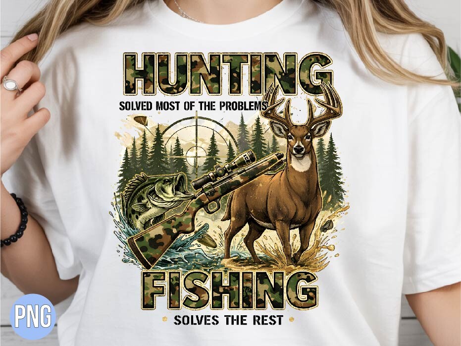 Camo Hunting Fishing Deer Bass PNG Shirt Graphic by Honey Prints ...