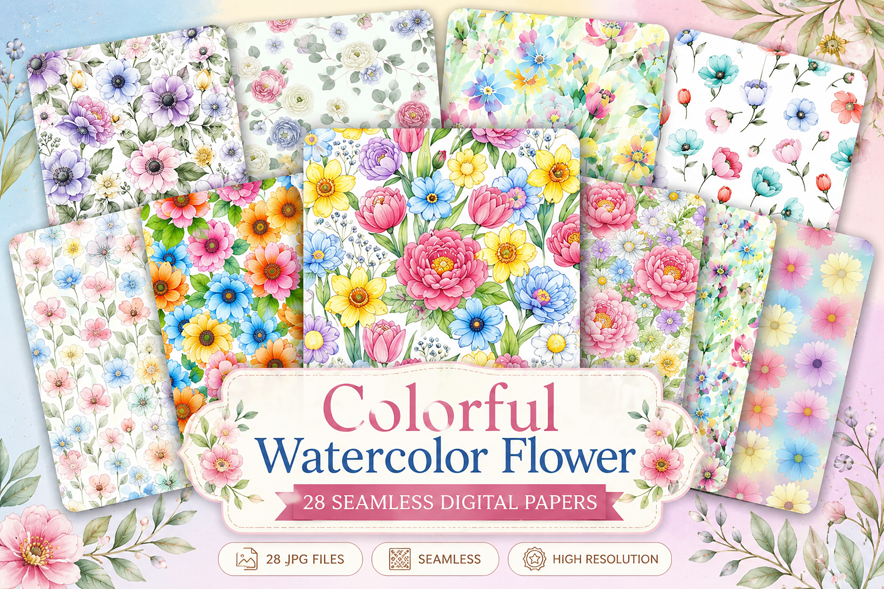 Colorful Watercolor Flower Digital Graphic by T.D. House · Creative Fabrica