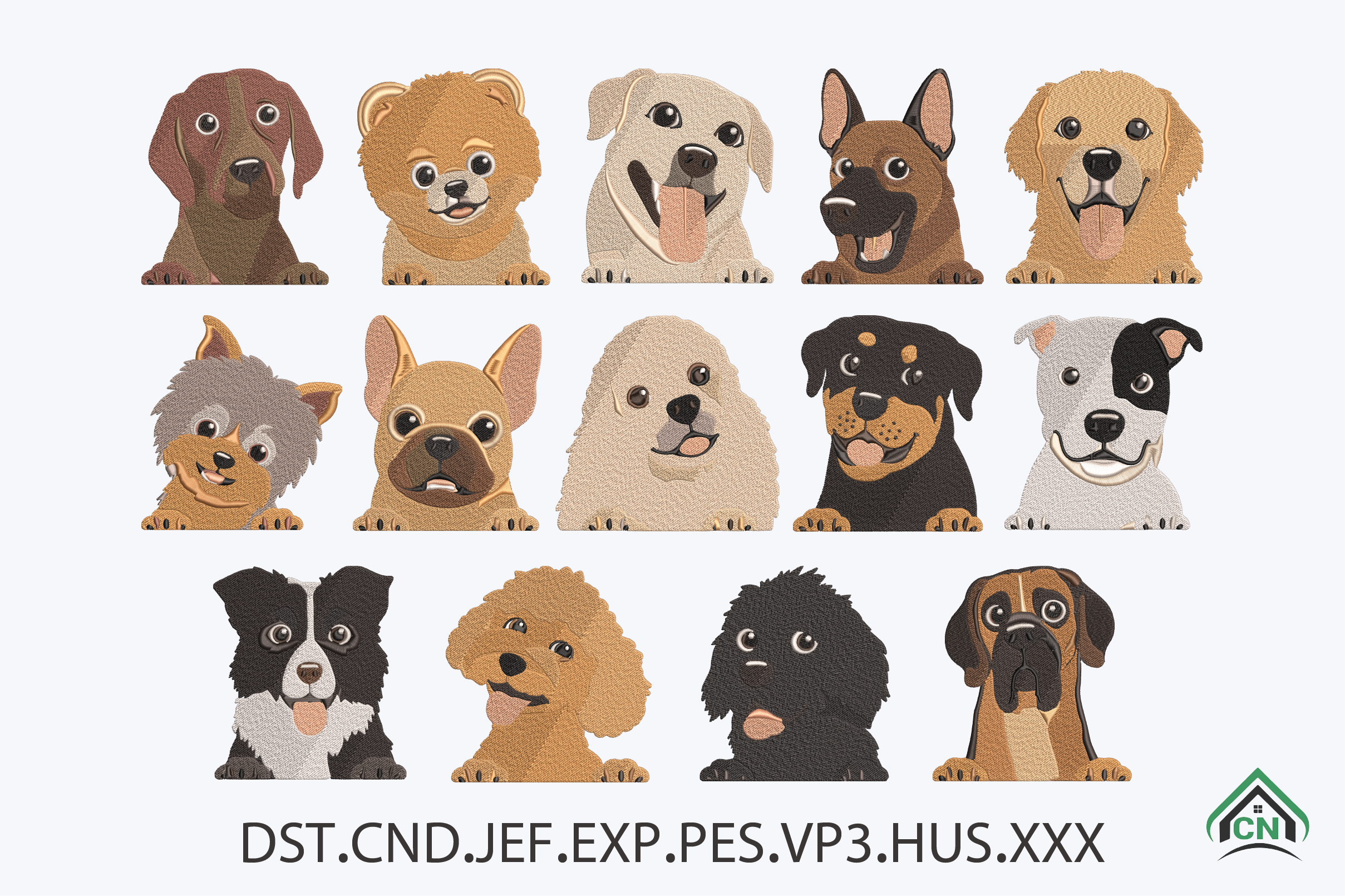 Cute Dog Faces Embroidery Bundle · Creative Fabrica