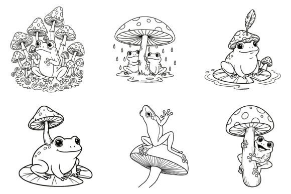 Cute Frogs Mushrooms Coloring Pages Graphic by DESIGN POWER · Creative ...