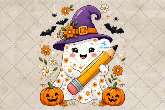 Cute Ghost Teacher Halloween Png Graphic by studiopixelwave · Creative ...