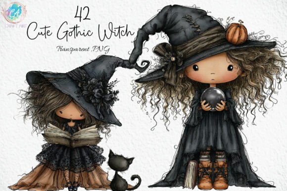 Cute Gothic Witch PNG Clipart Graphic by Craft Art · Creative Fabrica