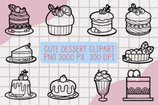 Cute Outline Dessert Clipart PNG Set 5 Graphic by KookjungStudio ...
