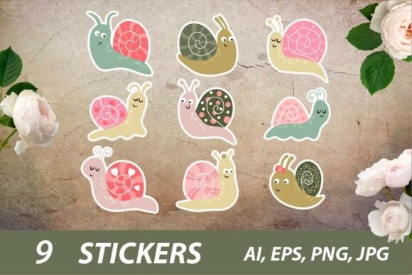Cute Snails Sticker Pack Graphic by HelgaKOV · Creative Fabrica