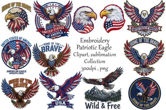 Embroidery Patriotic Eagle Sublimations. Graphic by Unique Art Studio ...