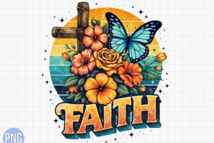 Faith Cross Sunflower Butterfly Retro Graphic by Digital Donkey ...