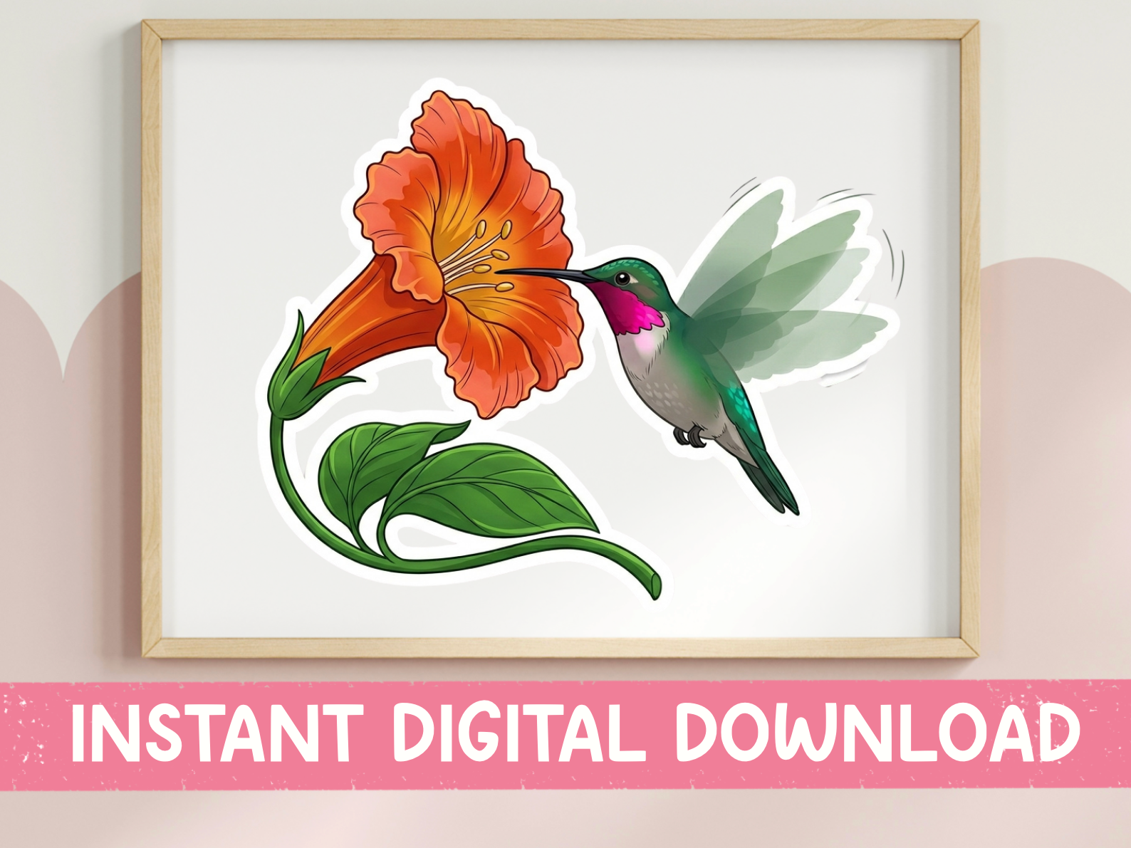 Hummingbird Orange Trumpet Flower Graphic by October Second · Creative ...