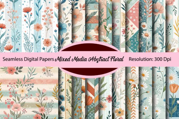 Mixed Media Abstract Floral Digital Pape Graphic by Colourful ...