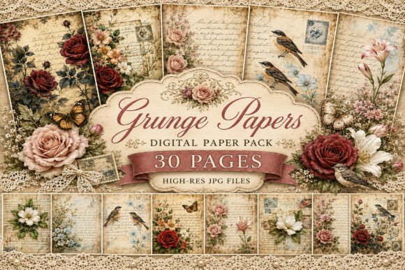 Vintage Floral Letter Paper Graphic by Attractions Artist · Creative ...