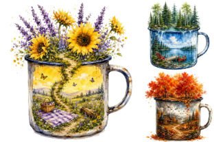 Watercolor Camping Mug Clipart Graphic by Aspect_Studio · Creative Fabrica