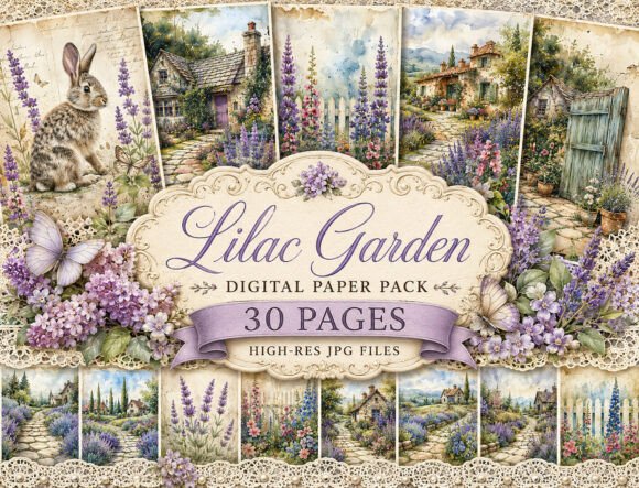 Vintage Cottage Garden Landscape Paper Graphic by Attractions Artist ...