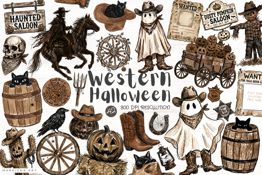 Western Halloween Clipart Graphic by Markicha Art · Creative Fabrica