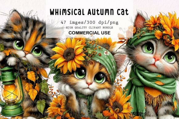 Whimsical Autumn Cat Clipart Bundle Graphic by Print Magic · Creative ...