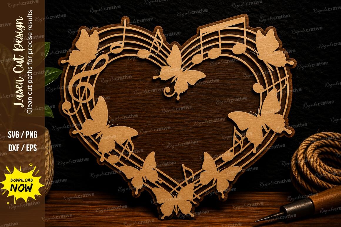 Butterfly Heart Laser Cut Svg Design · Creative Fabrica