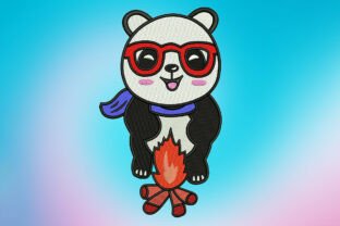 Campfire Cool Panda Embroidery Design · Creative Fabrica