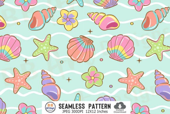 Coastal Seashell Beach Pattern Sea Paper Graphic by BB Art Designs ...