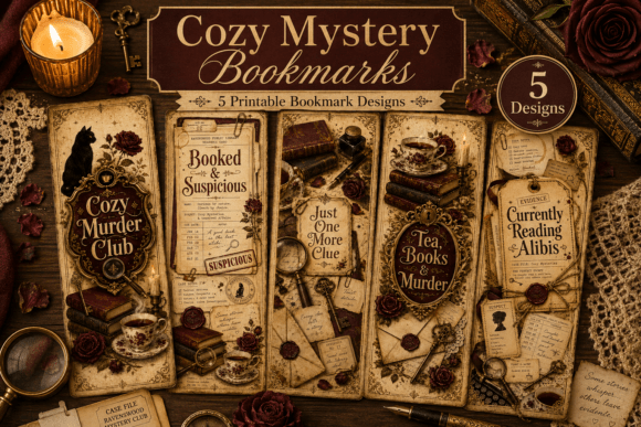 Cozy Mystery Bookmark Printable Set of 5 Graphic by Luv Bijou ...