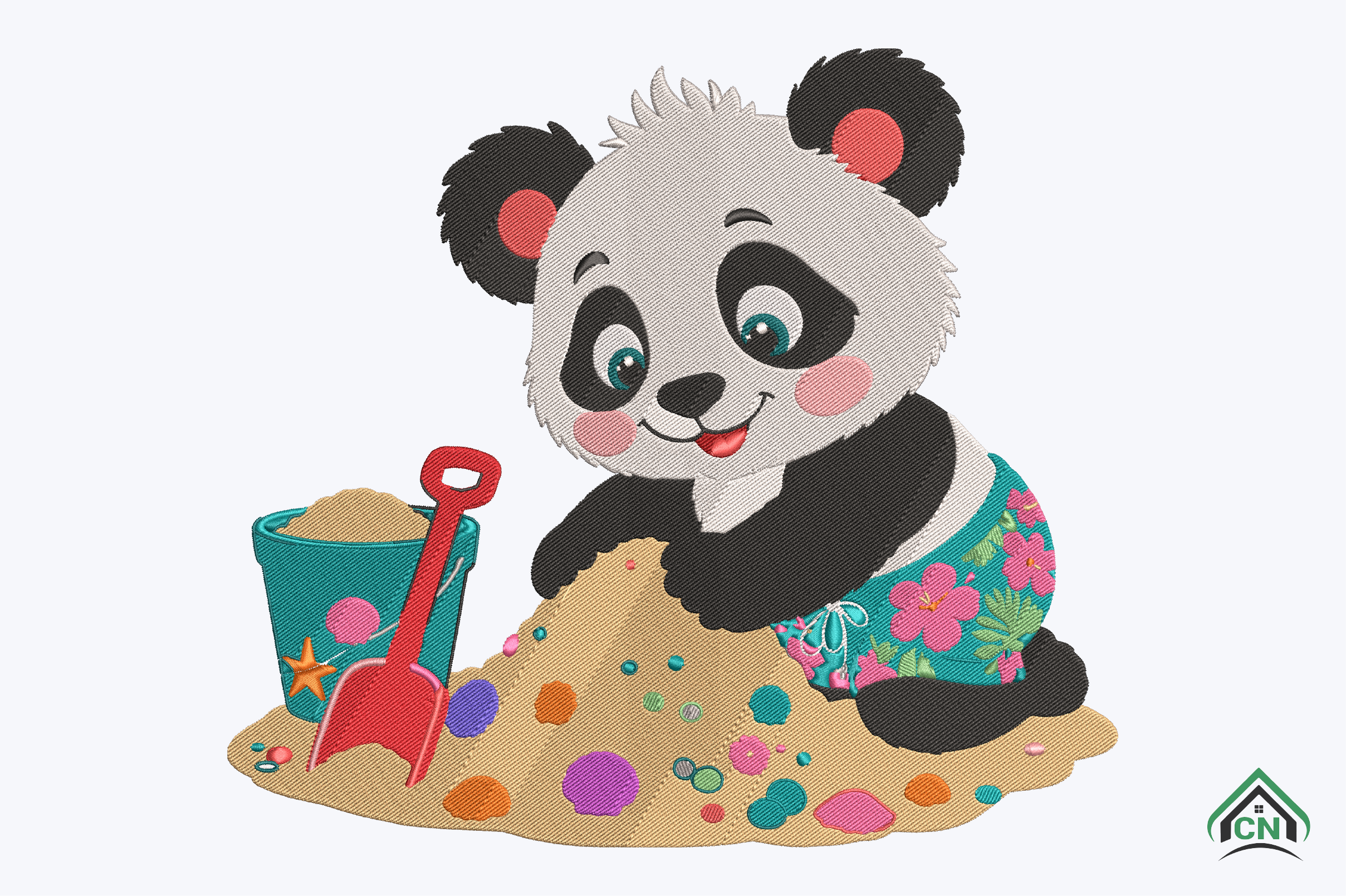 Cute Beach Panda Embroidery Design · Creative Fabrica