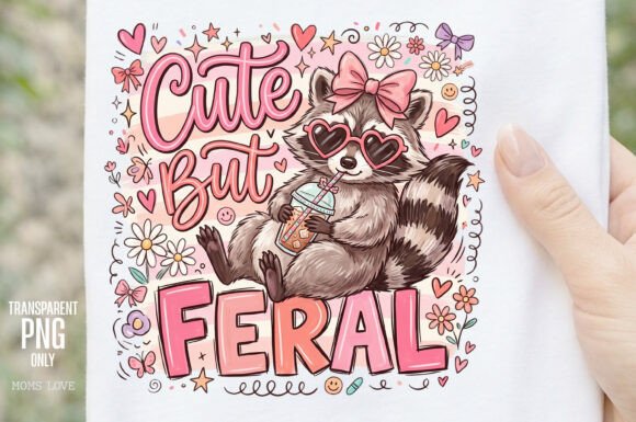 Cute but Feral Raccoon PNG Design Graphic by Moms Love · Creative Fabrica