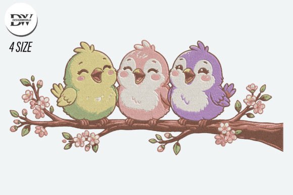 Cute Colorful Birds Embroidery Design · Creative Fabrica