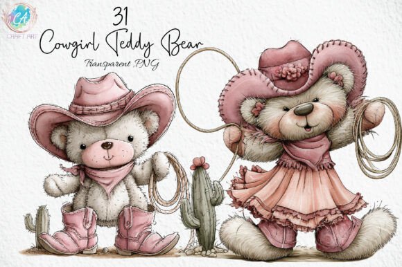 Cute Cowgirl Teddy Bear PNG Clipart Graphic by Craft Art · Creative Fabrica
