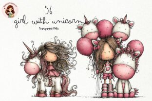 Cute Girl with Unicorn PNG Clipart Graphic by Nicolle's Colorful Art ...