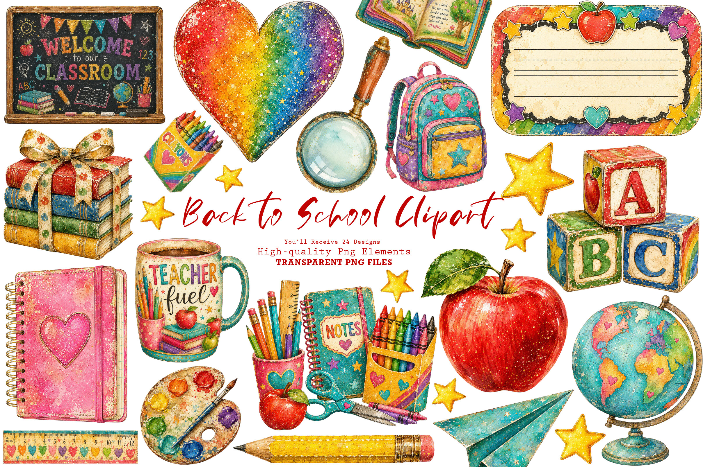 Distressed Back to School Clipart PNG Graphic by Dreamshop · Creative ...