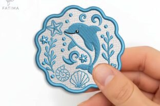 Dolphin Coastal Patch Embroidery Design · Creative Fabrica