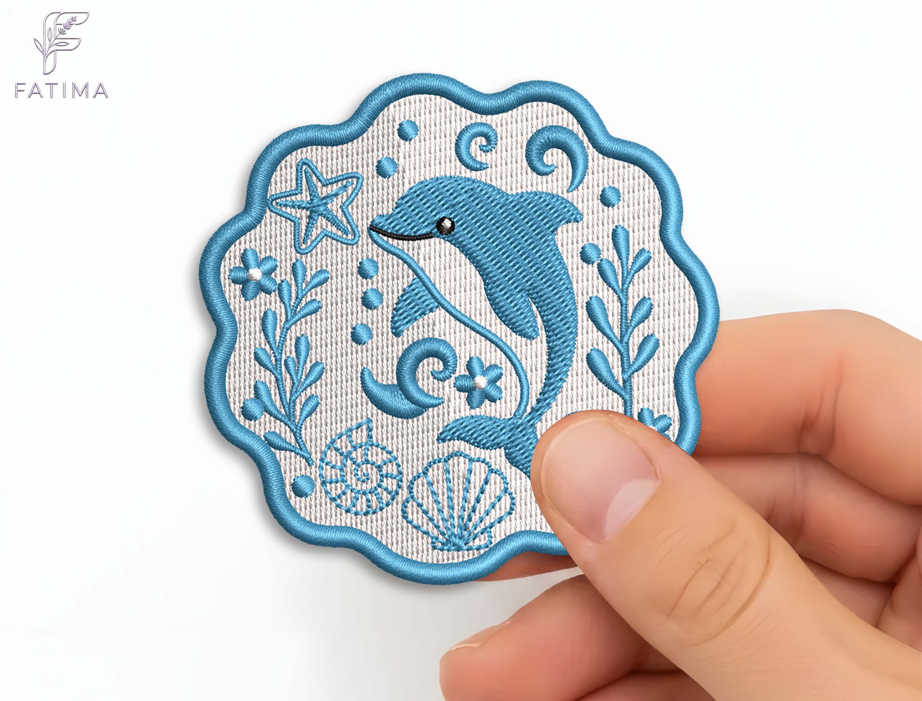 Dolphin Coastal Patch Embroidery Design · Creative Fabrica