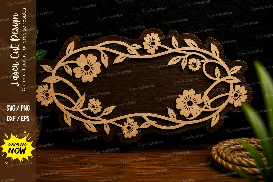 Floral Vine Frame Laser Cut Svg Design · Creative Fabrica