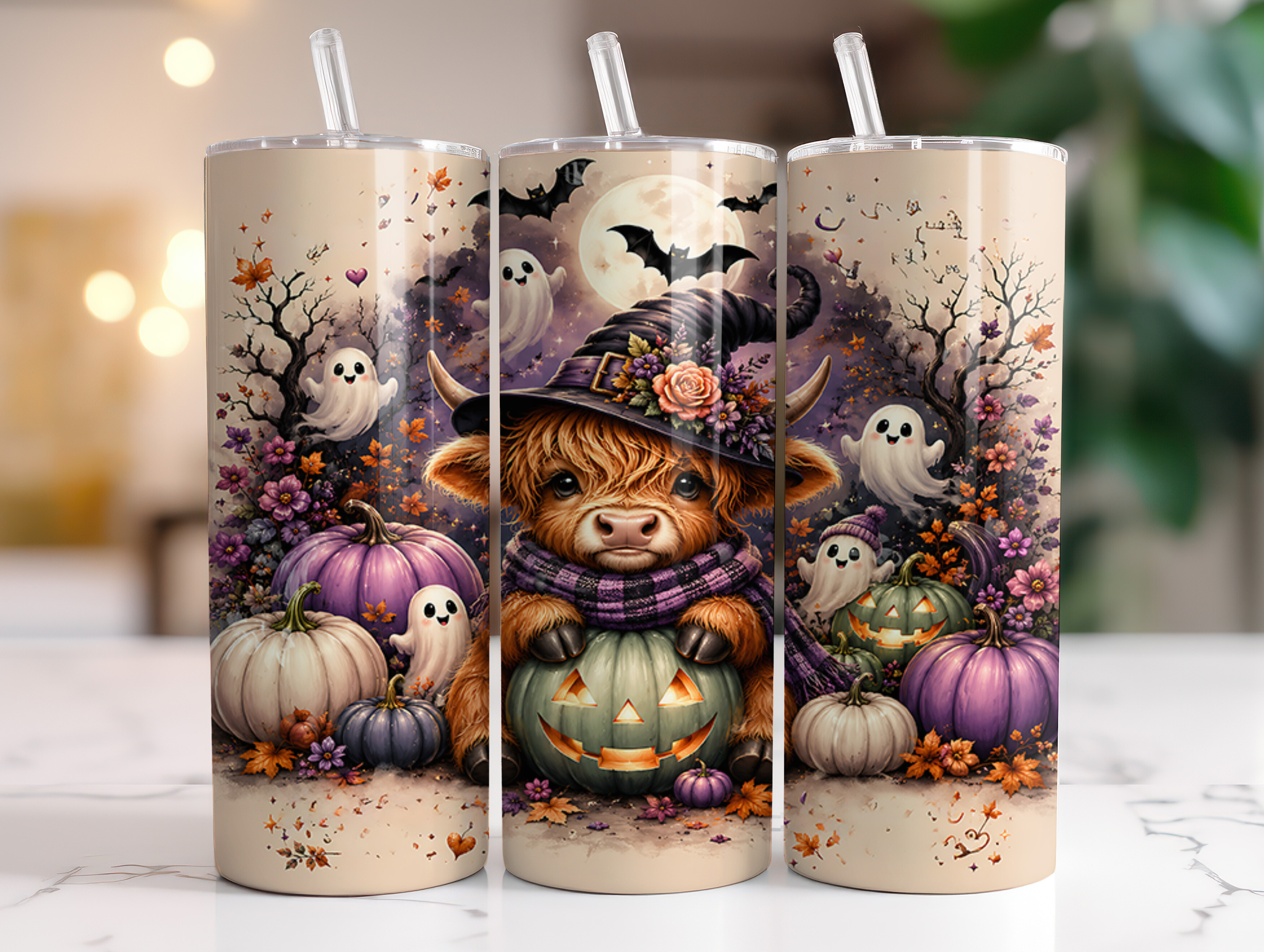 Ghost Pumpkin Highland Cow Tumbler Wrap Graphic by RahatKDP · Creative ...