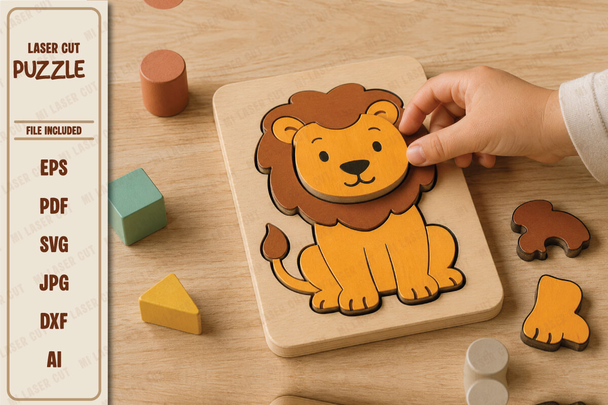 Kids Lion Puzzle Laser Cut File SVG DXF · Creative Fabrica