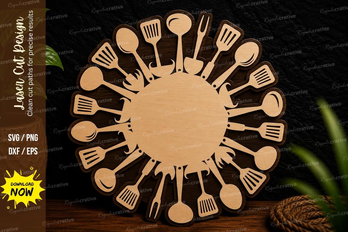 Kitchen Utensil Circle Frame Laser Cut · Creative Fabrica