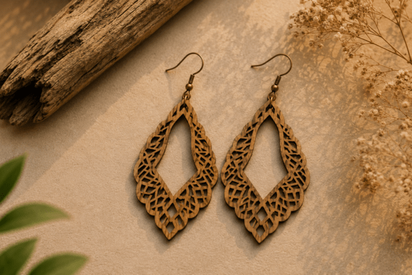 Laser Cut Wooden Earring Design · Creative Fabrica