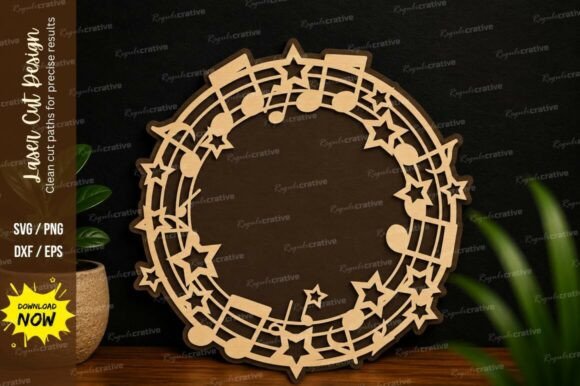 Music Star Wreath Laser Cut Svg Design · Creative Fabrica