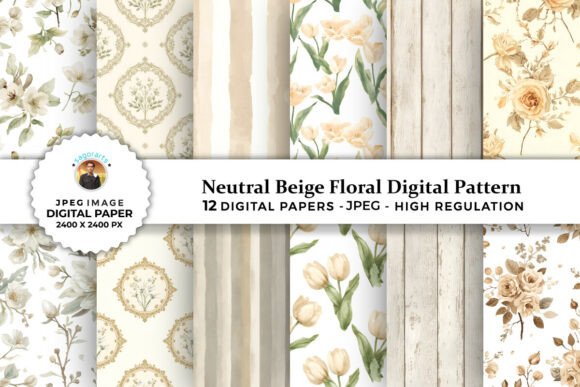 Neutral Beige Floral Digital Patterns Graphic by sagorarts · Creative ...