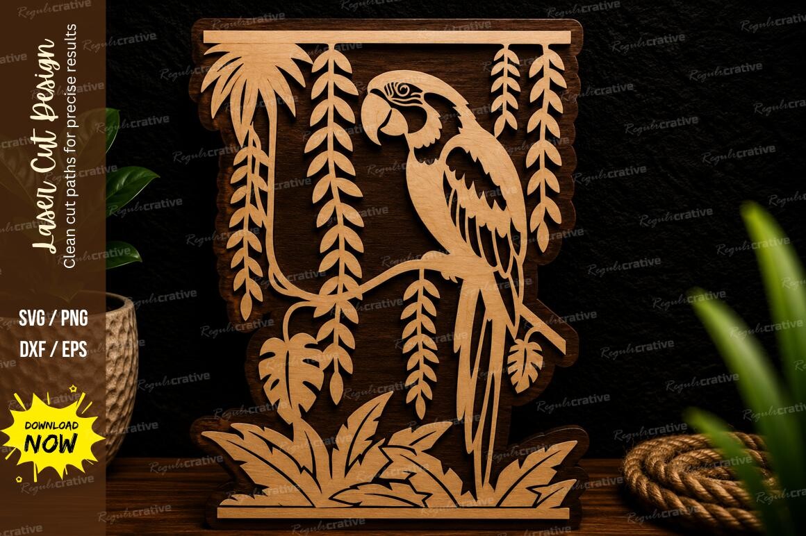 Parrot Jungle Scene Laser Cut Svg Design · Creative Fabrica