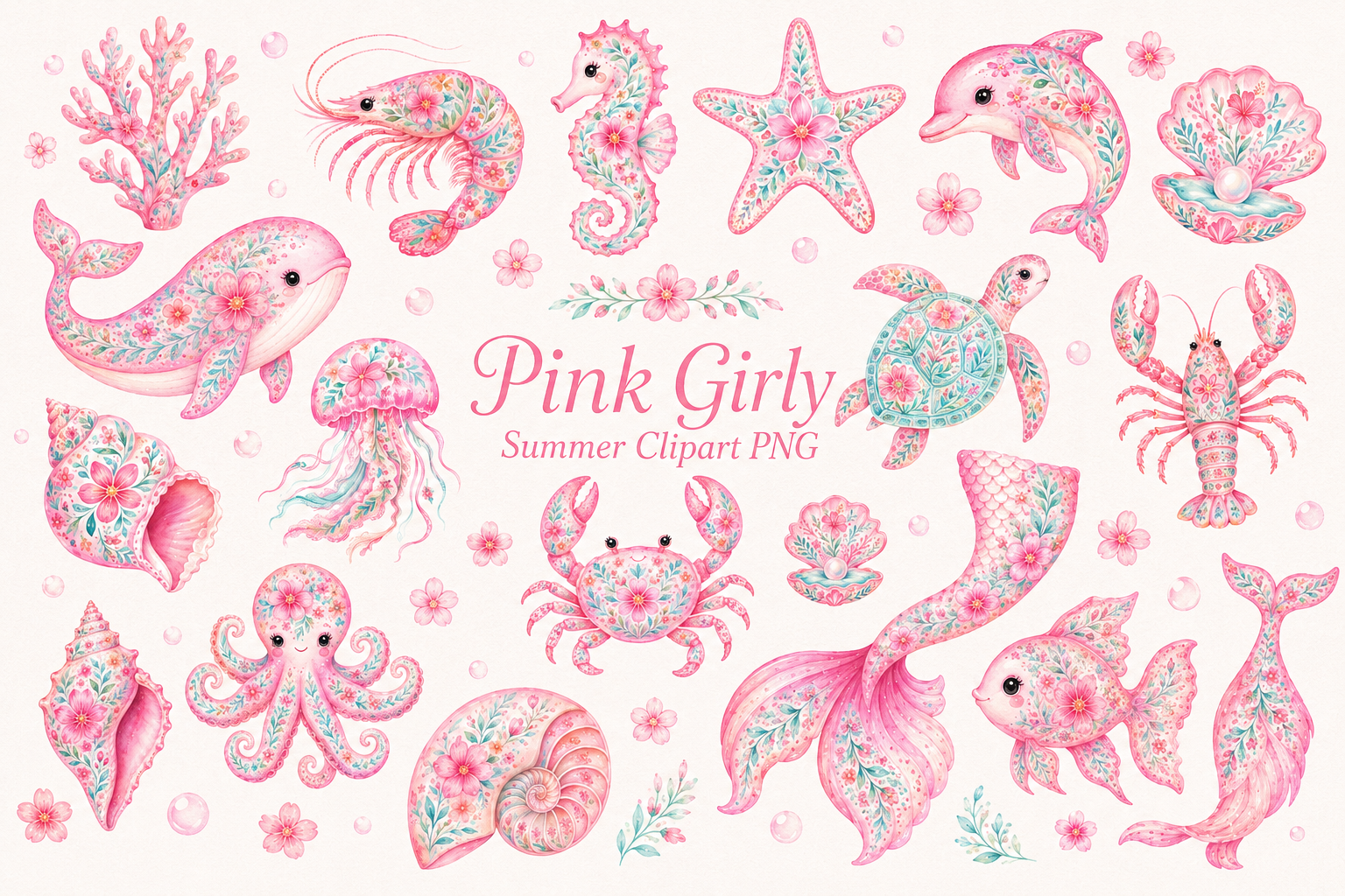 Pink Girly Summer Clipart PNG Bundle Graphic by Hassas Arts · Creative ...