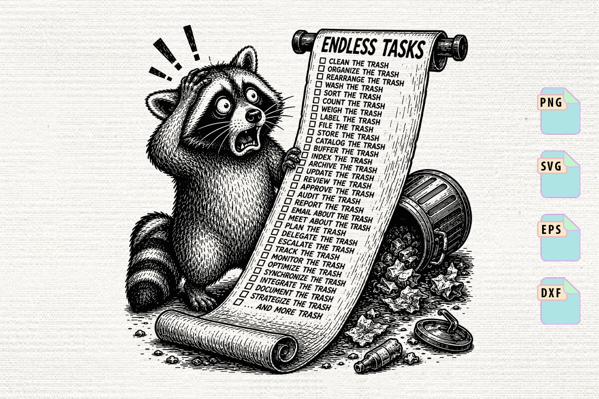 Raccoon Endless Tasks SVG Graphic by SilhouetteStyle · Creative Fabrica