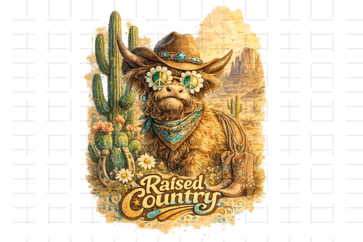 Raised Country Highland Cow Western PNG Graphic by Flora Co Studio ...