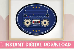 Retro Boombox Stars Oval Badge Sticker Graphic by October Second ...