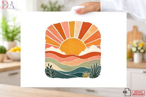 Retro Sunset Landscape PNG Shirt Graphic by DIGITAL ART · Creative Fabrica