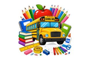School Bus Supplies Clipart Graphic by Design Station · Creative Fabrica
