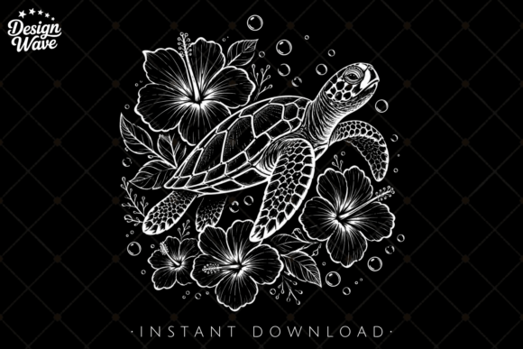 Sea Turtle Line Art Tropical Summer PNG Graphic by Design Wave ...