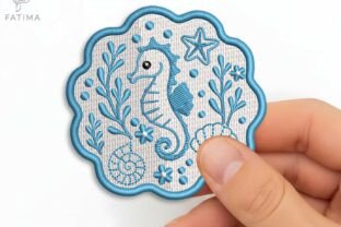 Seahorse Coastal Patch Embroidery Design · Creative Fabrica