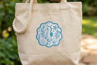 Seahorse Coastal Patch Embroidery Design · Creative Fabrica