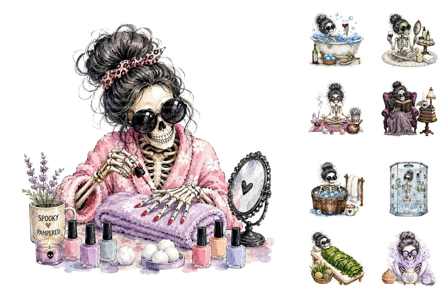 Spooky Spa Messy Bun Skeleton Clipart Graphic by Aspect_Studio ...