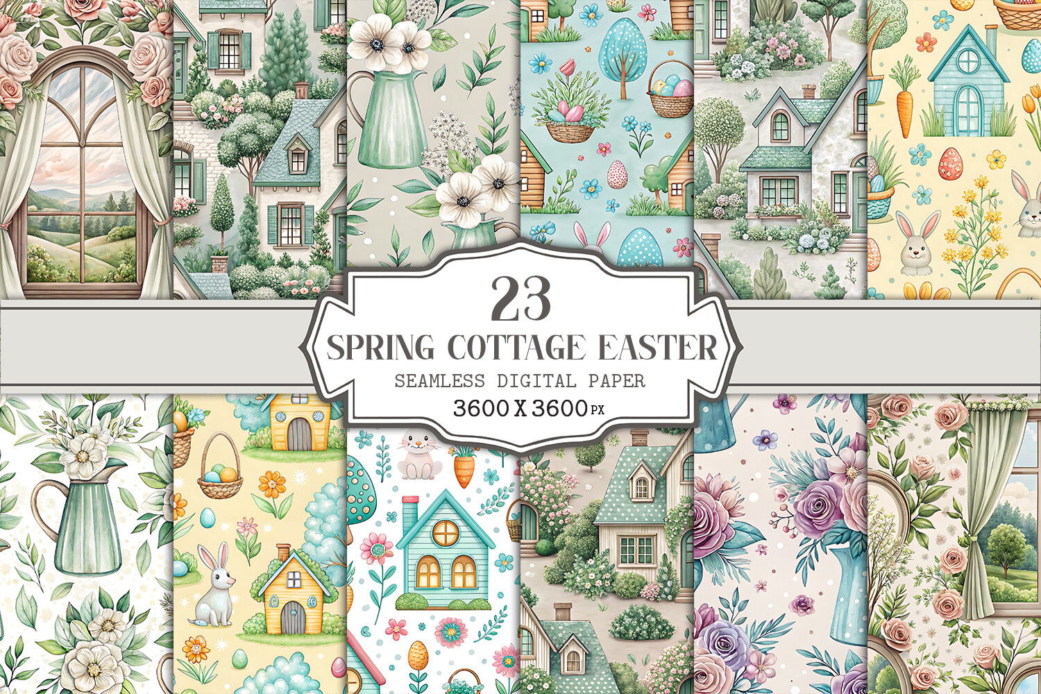 Spring Cottage Easter Seamless Pattern Graphic by Vectornest12 ...