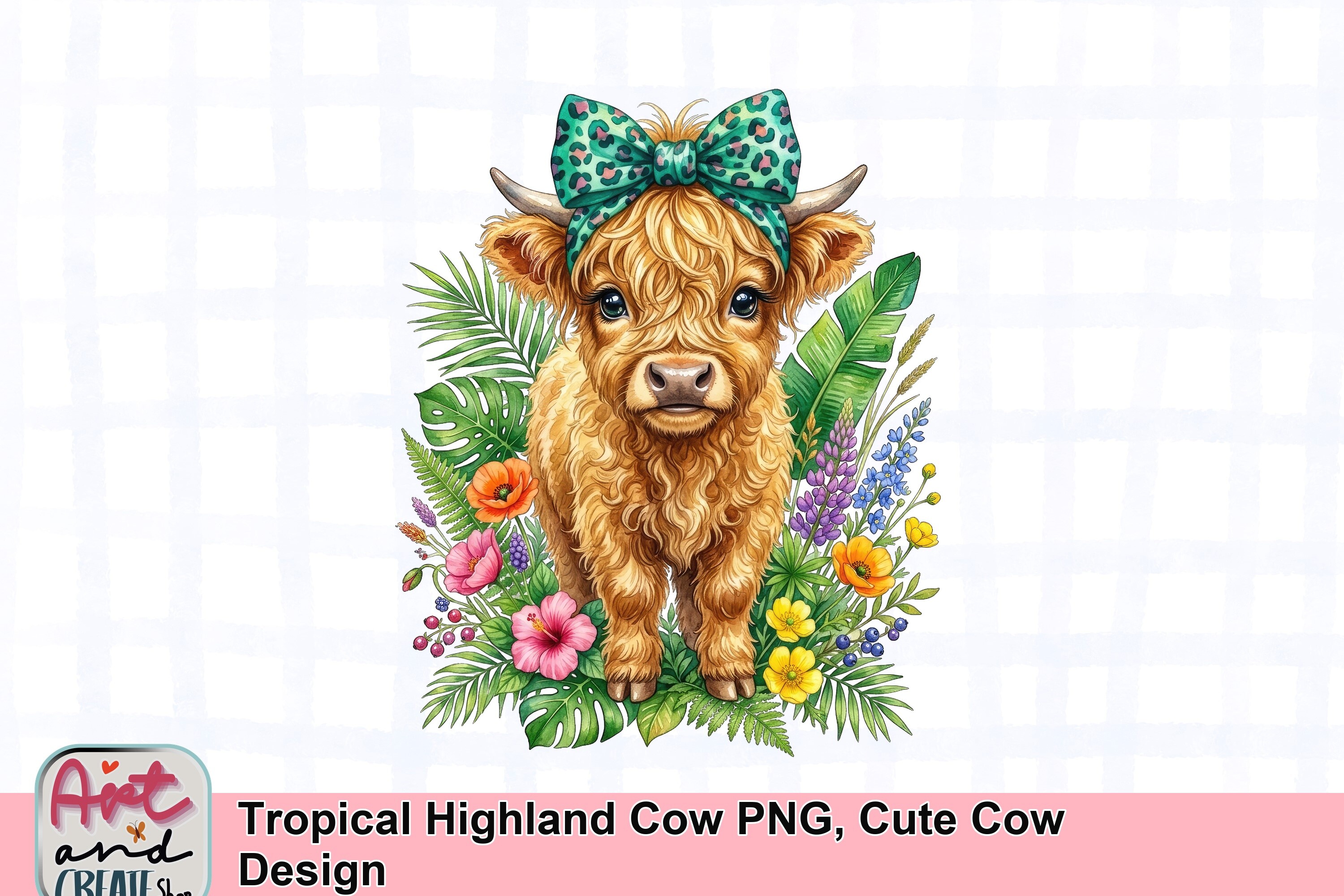 Tropical Highland Cow PNG, Cute Cow Design Graphic by art and create ...