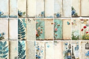 Vintage Blue Floral Journal Digital Pape Graphic by Attractions Artist ...